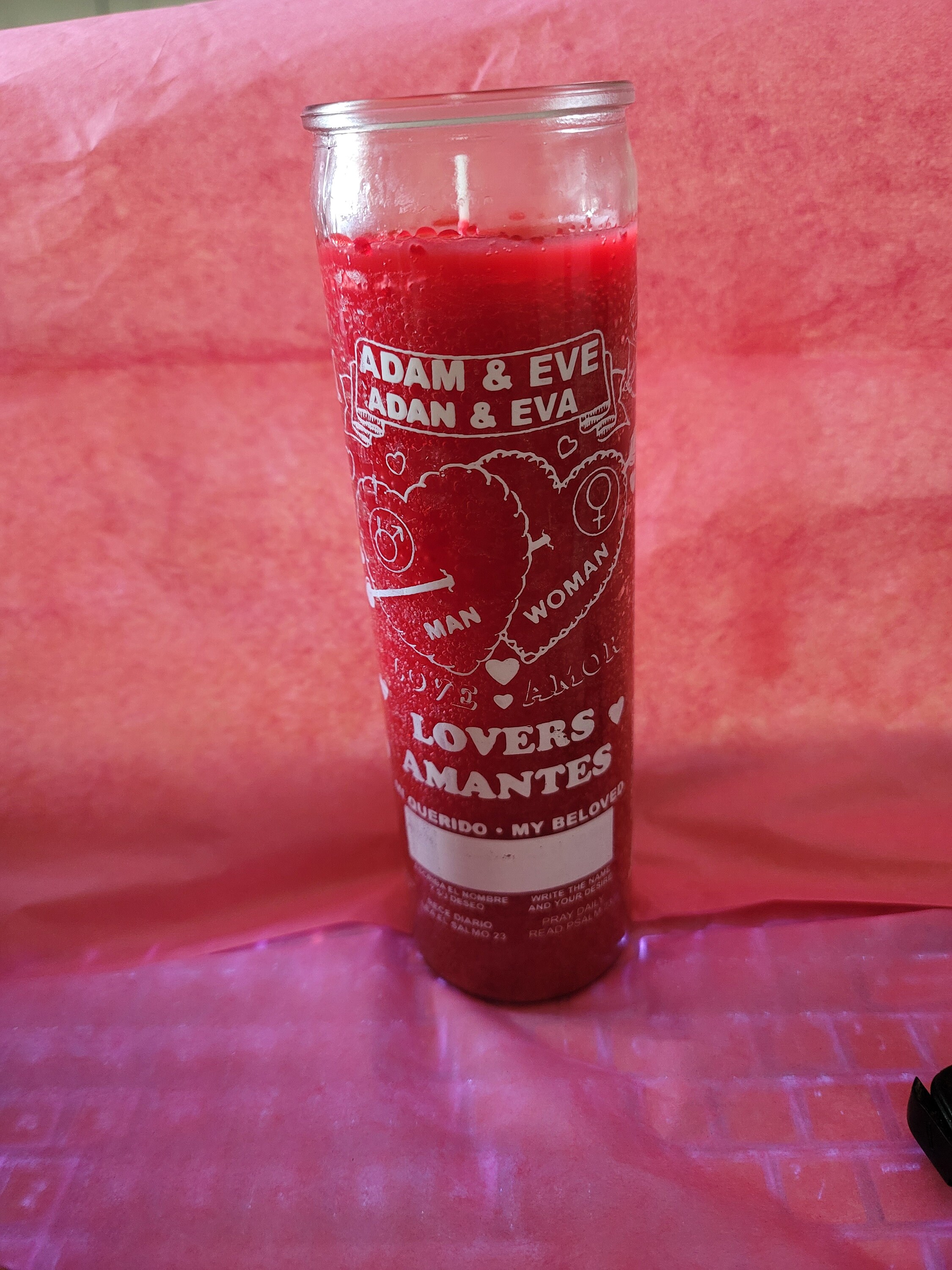 7 Day Lover's Candle Lovers Adam and Eve 7 Day Red Candle 7 Day Glass ...