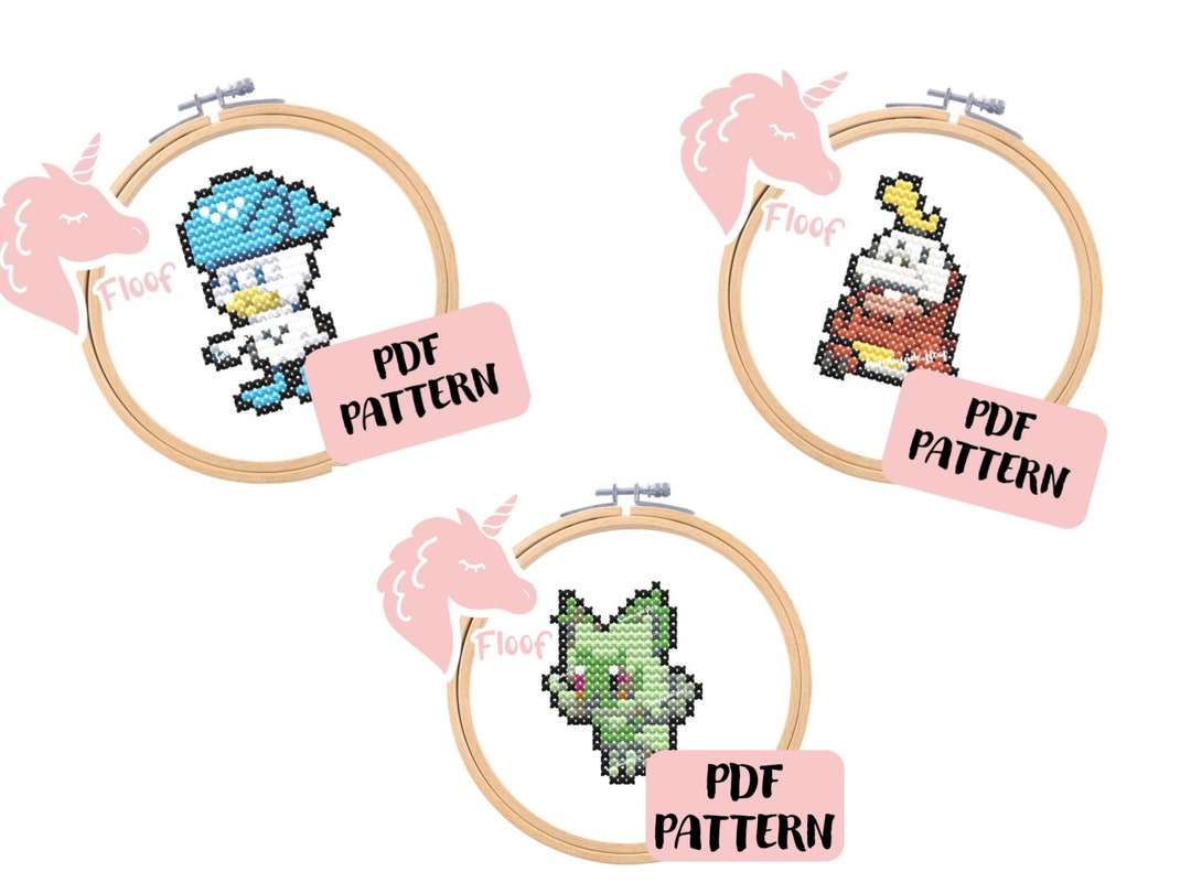 Chibi Pokemon Scarlet and Violet Starters Geek Cross-stitch Pattern PDF ...