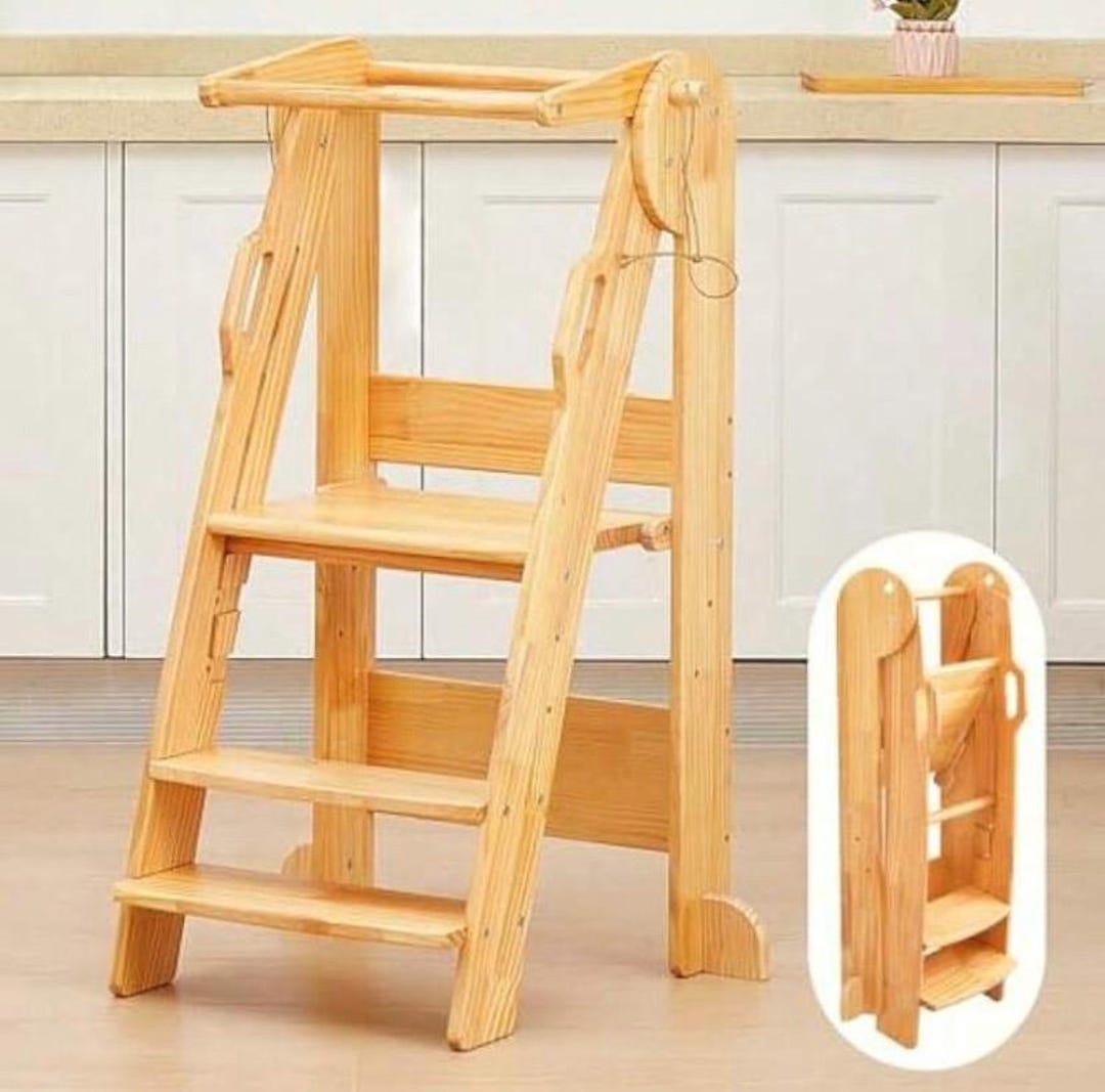 Foldable Toddler Tower, 3-level Height Adjustable Montessori Kitchen ...