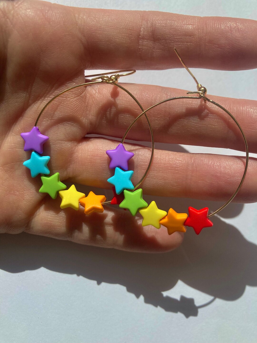 The Friendship Hoop Earrings - Rainbow Stars - Etsy