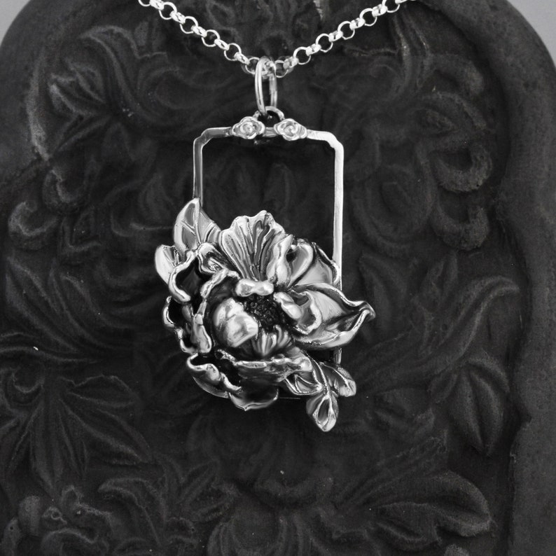 Peony Flower Sterling Silver Pendant Peony Silver Necklack - Etsy