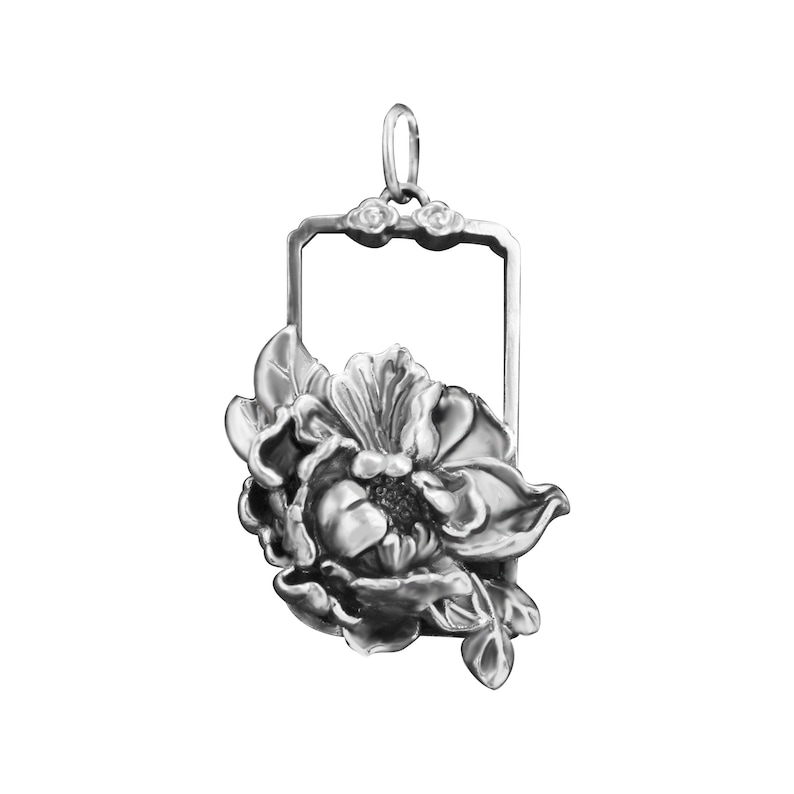 Peony Flower Sterling Silver Pendant Peony Silver Necklack - Etsy