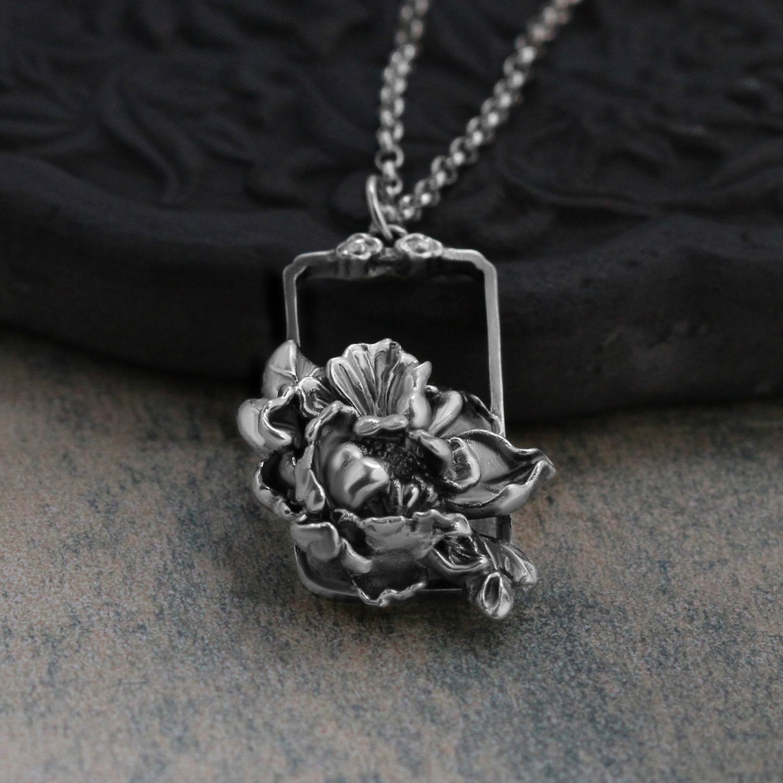 Peony Flower Sterling Silver Pendant Peony Silver Necklack - Etsy
