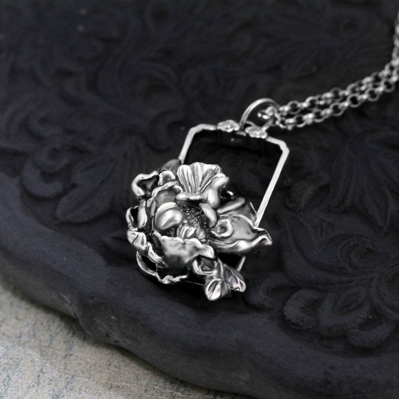 Peony Flower Sterling Silver Pendant Peony Silver Necklack - Etsy