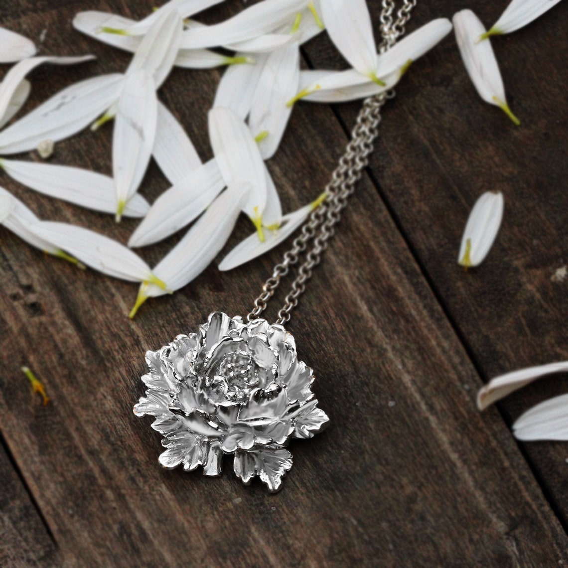 Peony Flower Sterling Silver Pendant Peony Flower Sterling | Etsy
