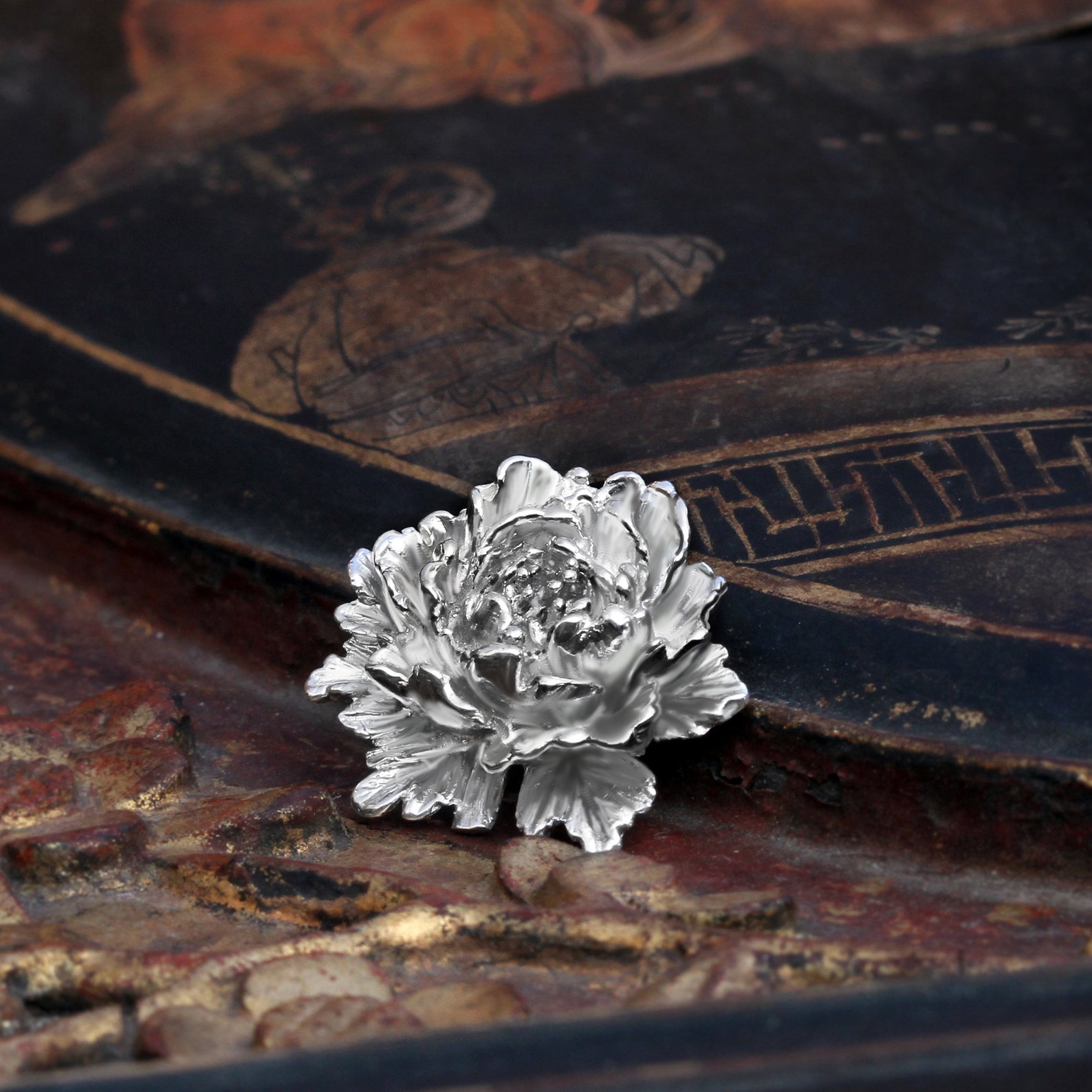 Peony flower sterling silver pendant peony flower sterling | Etsy