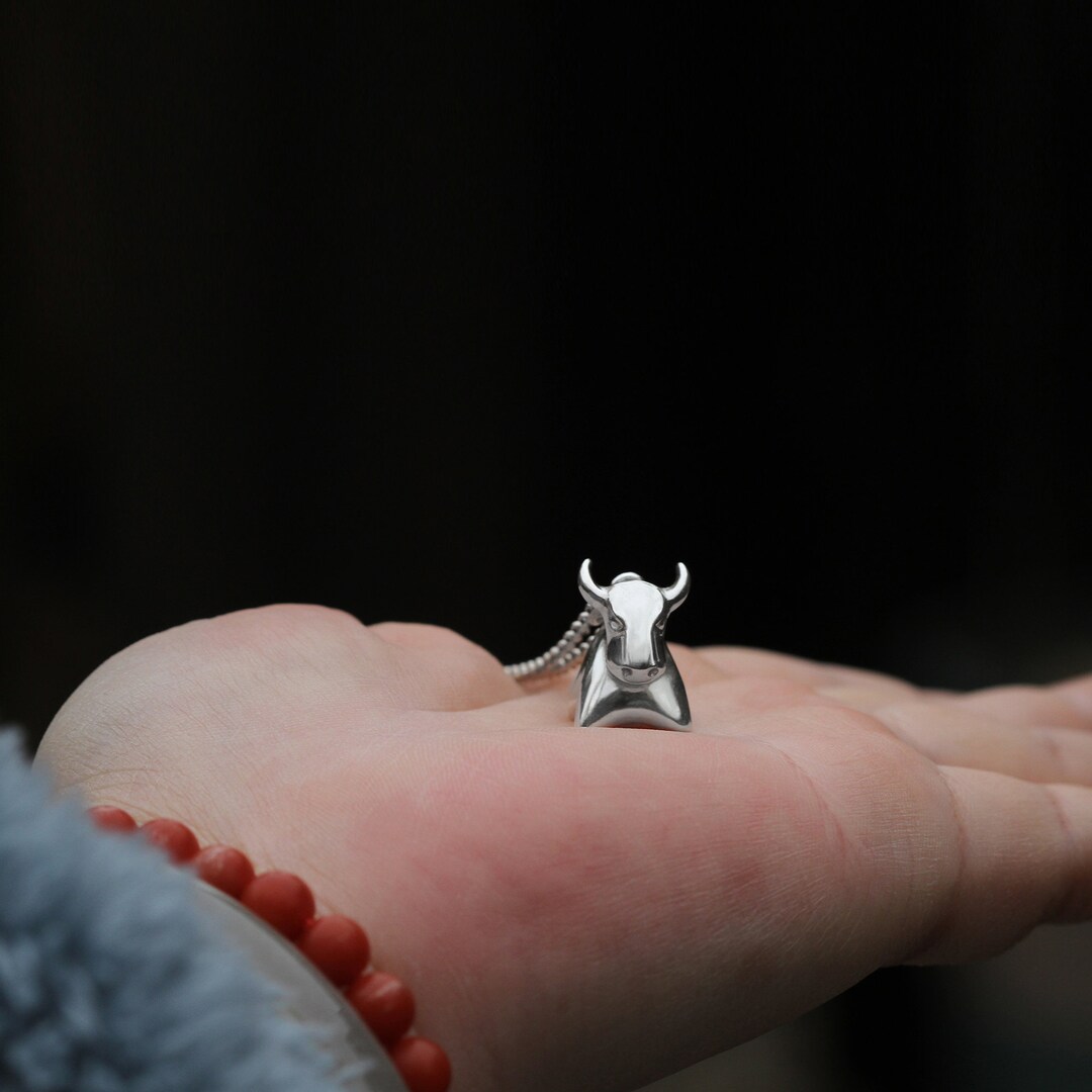 S925 Sterling Silver Unique Simple Cute Bull Taurus Pendant Bull ...