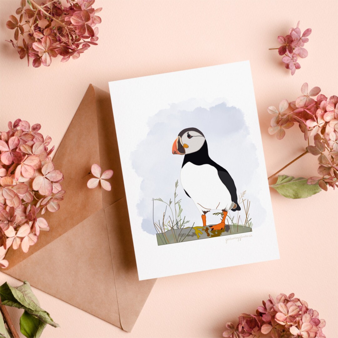 Postcard puffins, Illustrated Card - Etsy