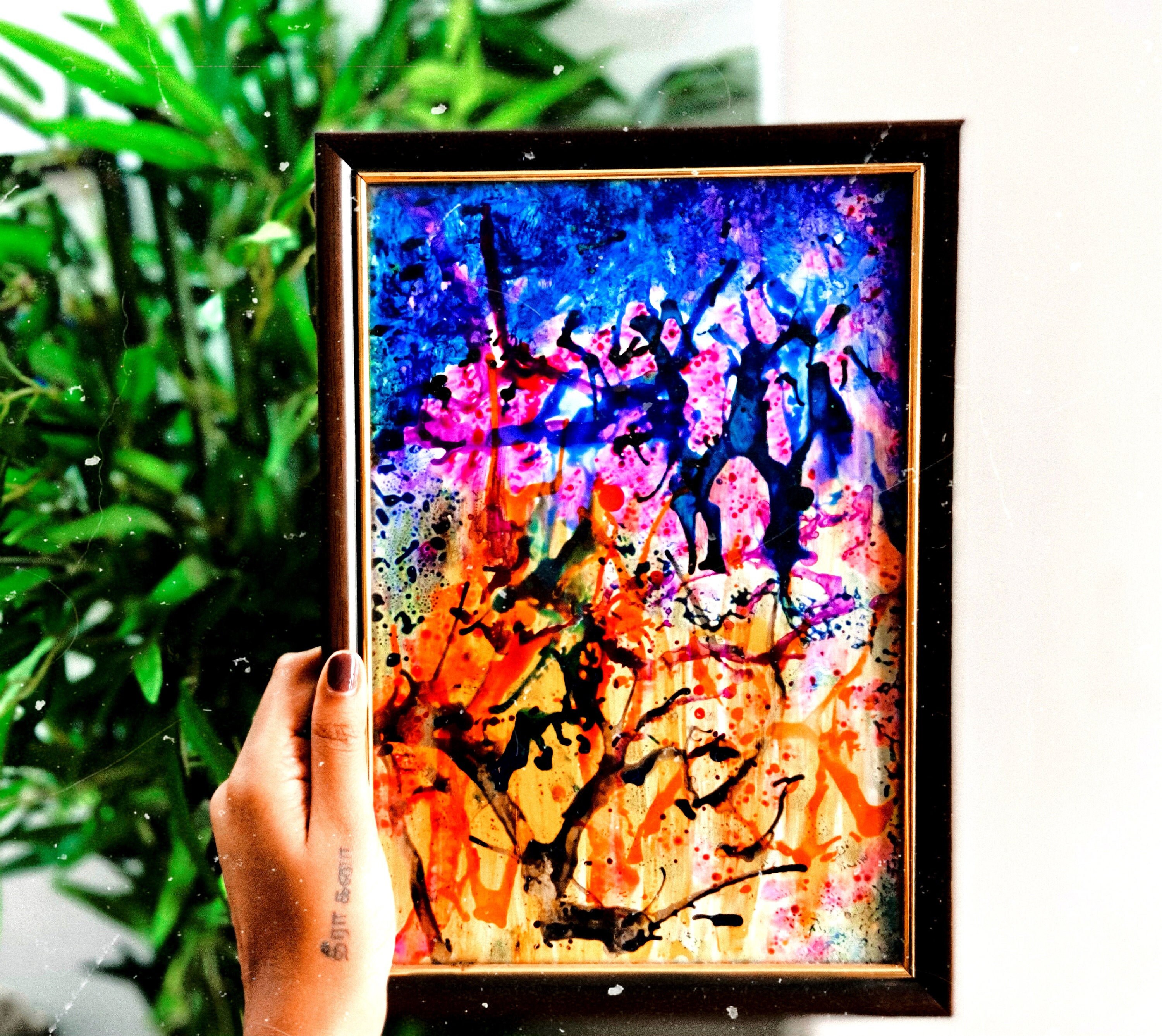 Abstract art on paper Modern ink painting Colourful framed | Etsy