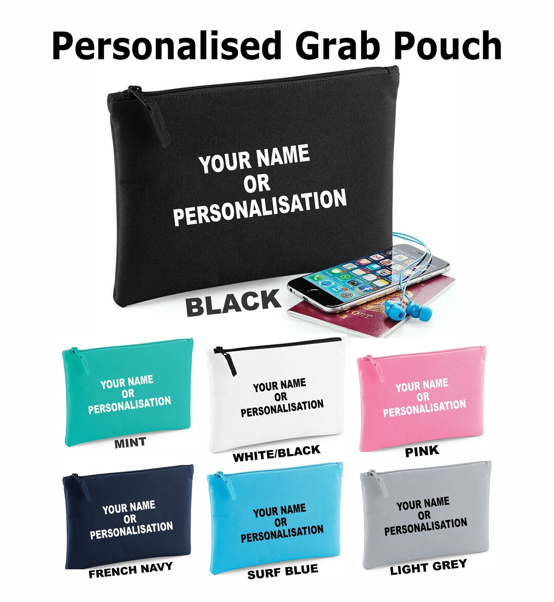 Personalised Grab Pouch Your Name or Custom Mini Phone Accessories Case ...