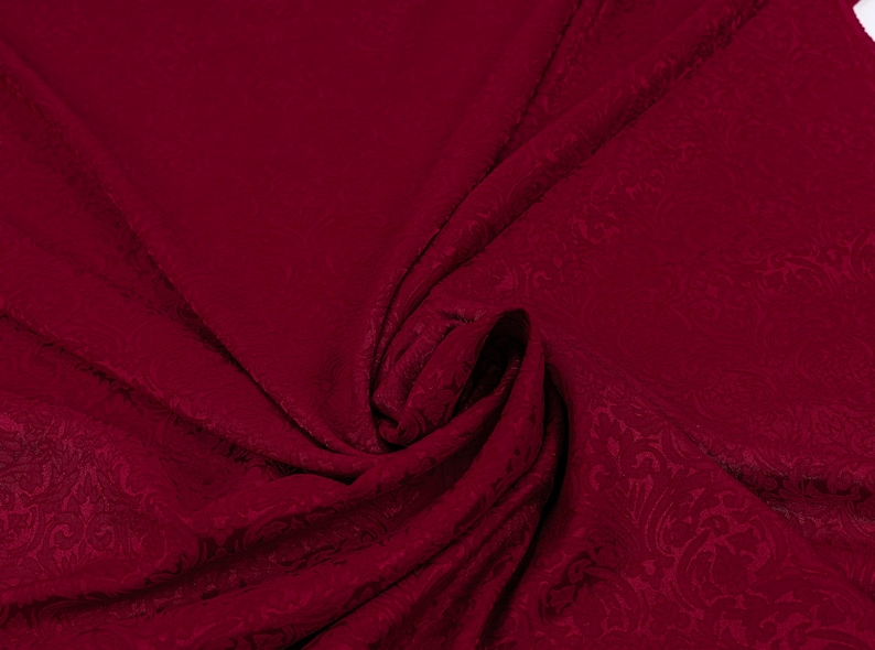 Textured Solid Wine Red Color Retro Floral Design Jacquard Fabric Dress ...