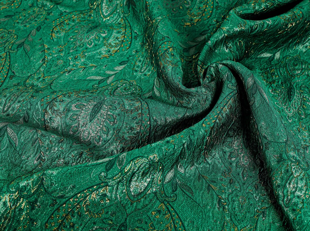 Tela clásica de brocado floral en relieve verde retro con detalles ...
