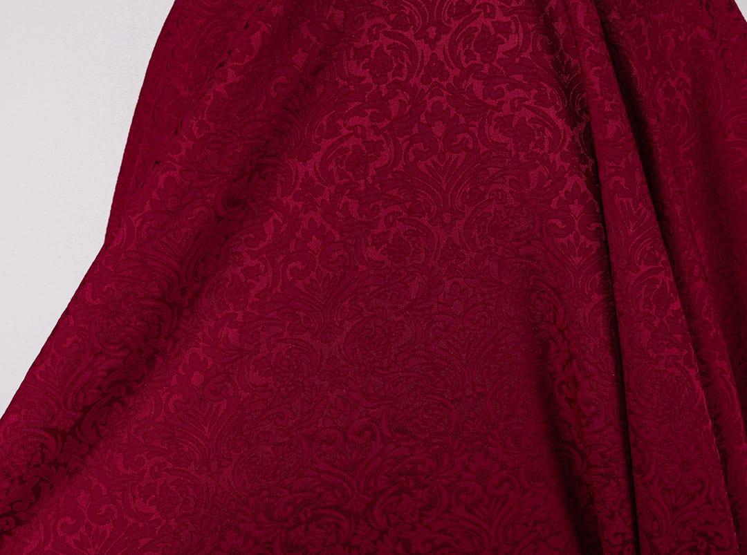 Textured Solid Wine Red Color Retro Floral Design Jacquard Fabric Dress ...