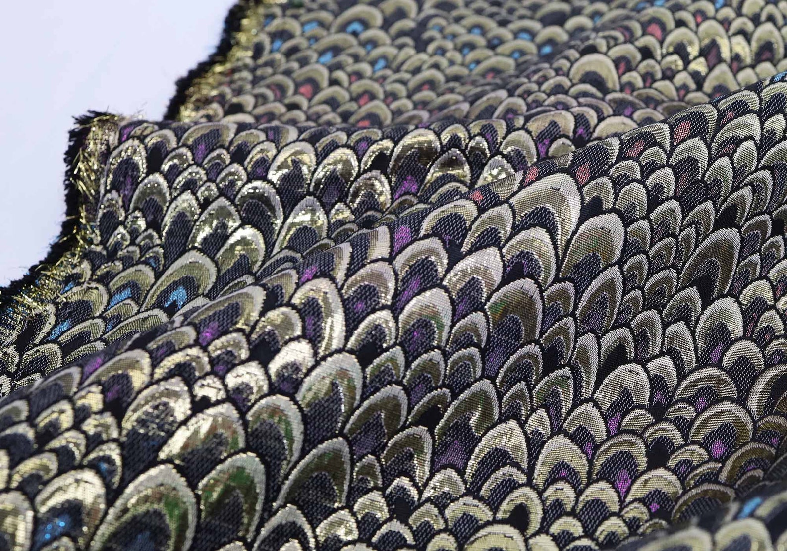 Multi-color Feather Brocade Fabric Gold Thread Jacquard Textile Dress ...