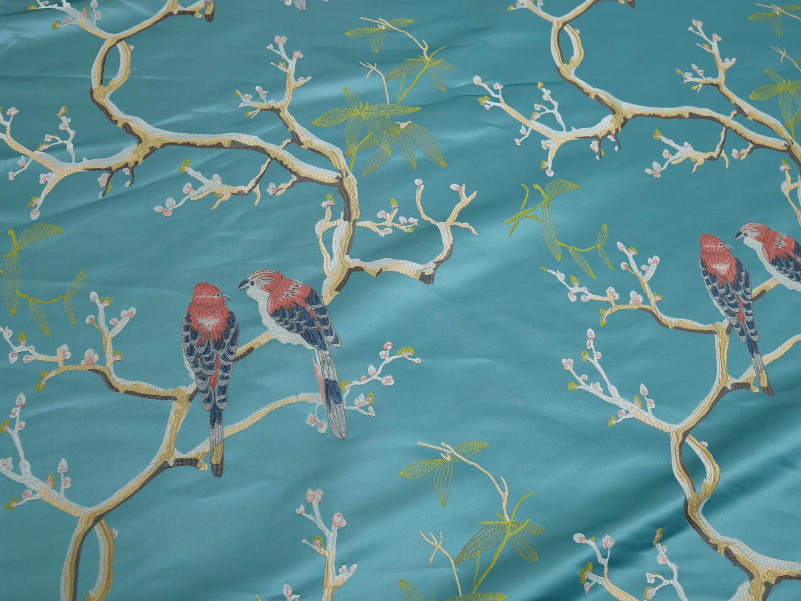 Green Jacquard Fabric With Birds in for Pillow Case Making - Etsy