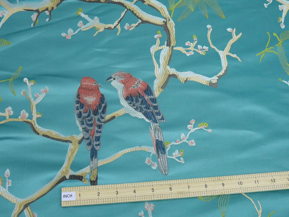 Green Jacquard Fabric With Birds in for Pillow Case Making - Etsy