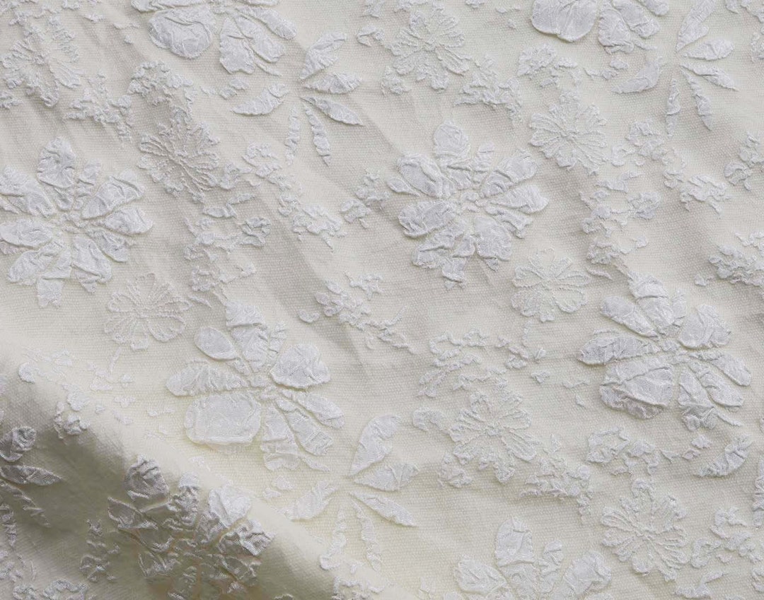 Ivory Flower Embossed Jacquard Fabric 58 Inch Wide - Sold by the Yard ...