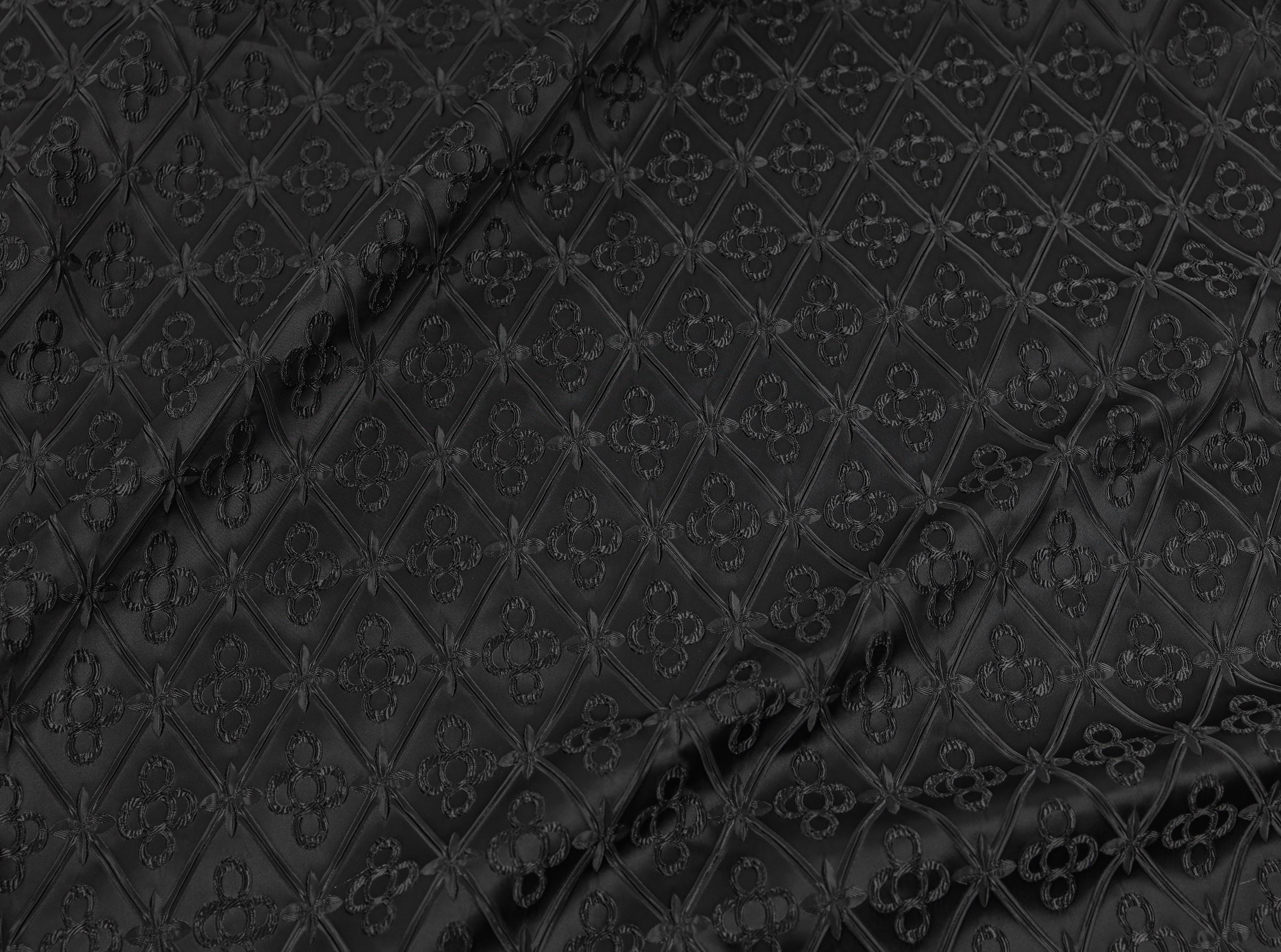 Raised Knots in Rhombus Pattern Design Black Elegant Jacquard Fabric ...