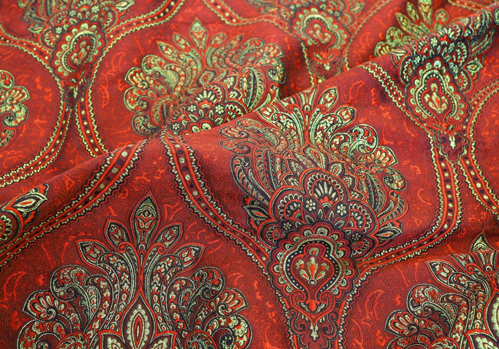 Dark Red Gold Thread Damask Jacquard Renaissance Fabric | Etsy