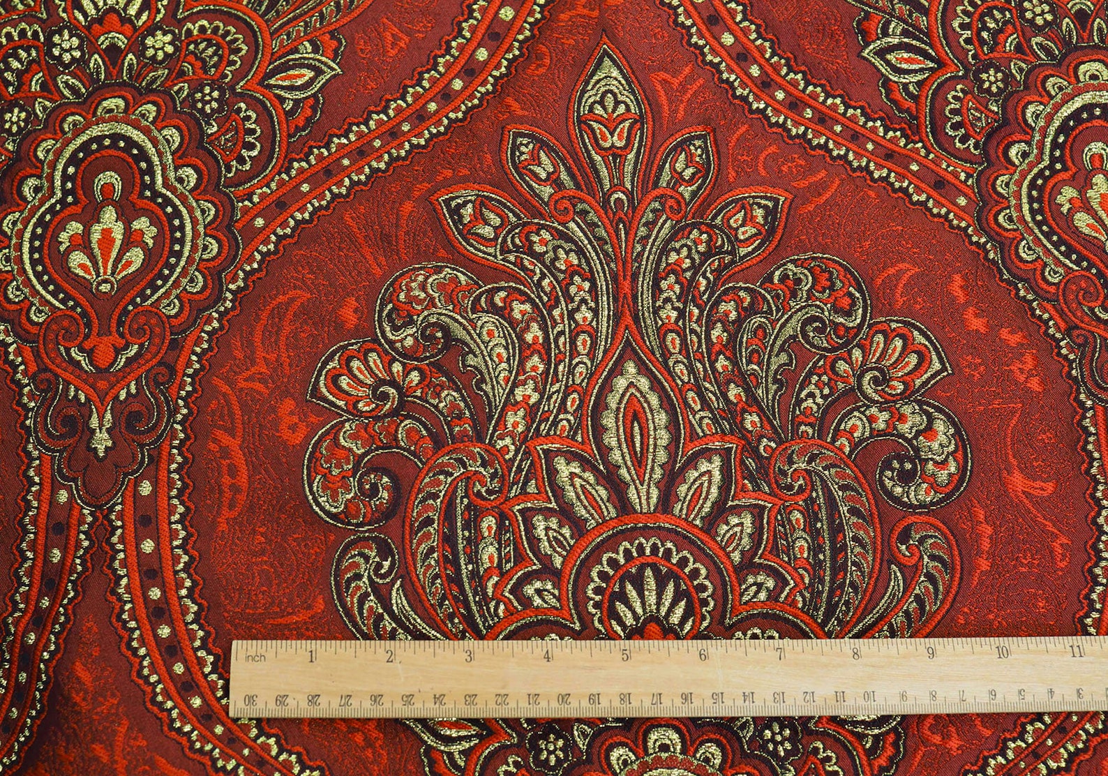Dark Red Gold Thread Damask Jacquard Renaissance Fabric | Etsy