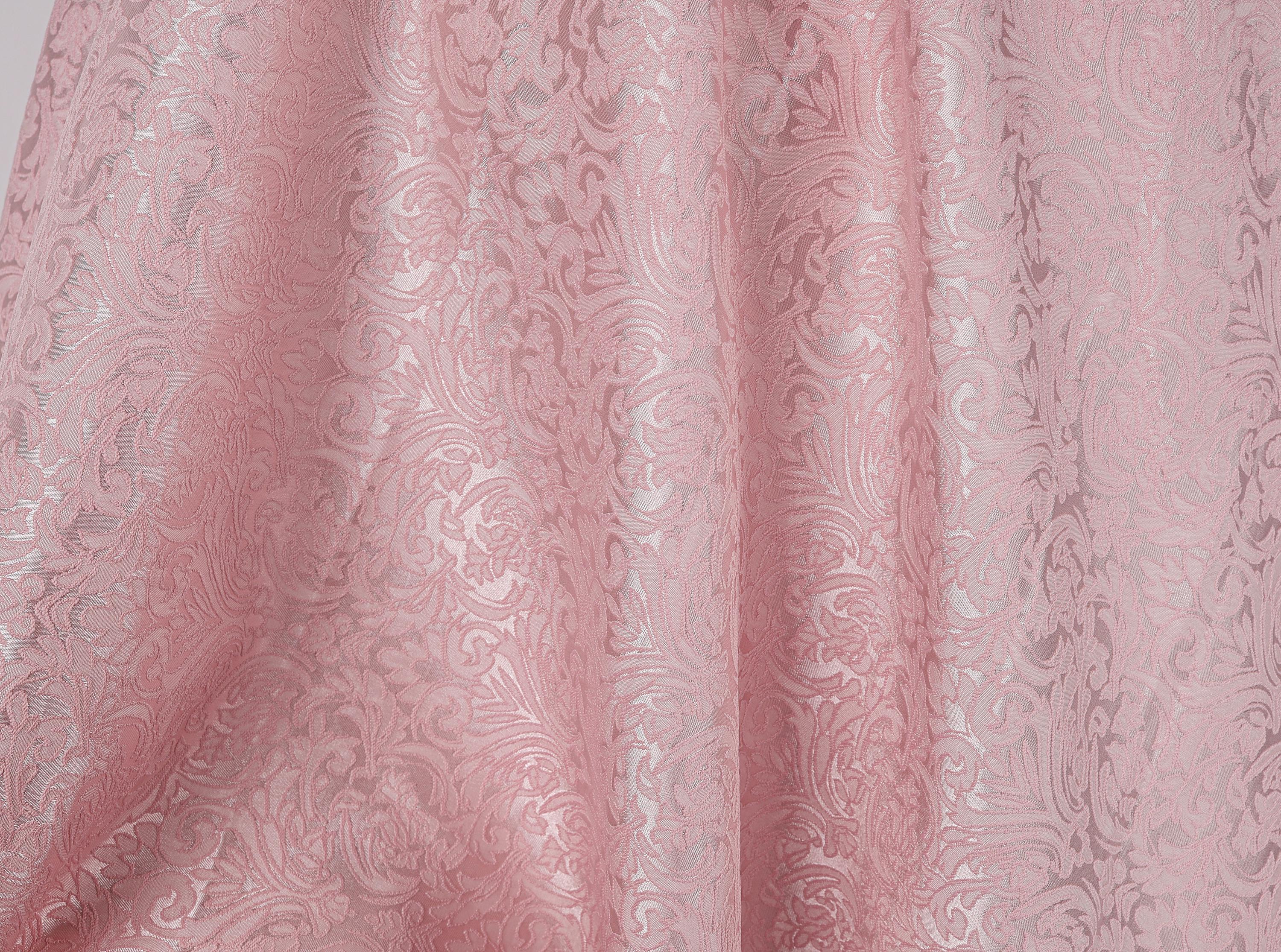 Textured Solid Pink Color Retro Floral Design Jacquard Fabric Dress ...