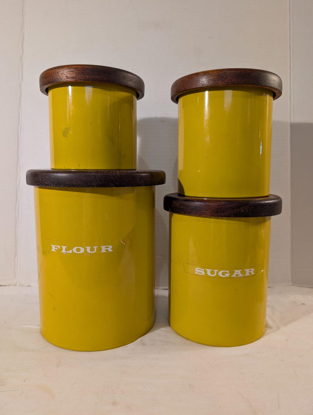 Vintage Japanese Yellow Enamel Canister Set With Teak Wood Lids - Etsy