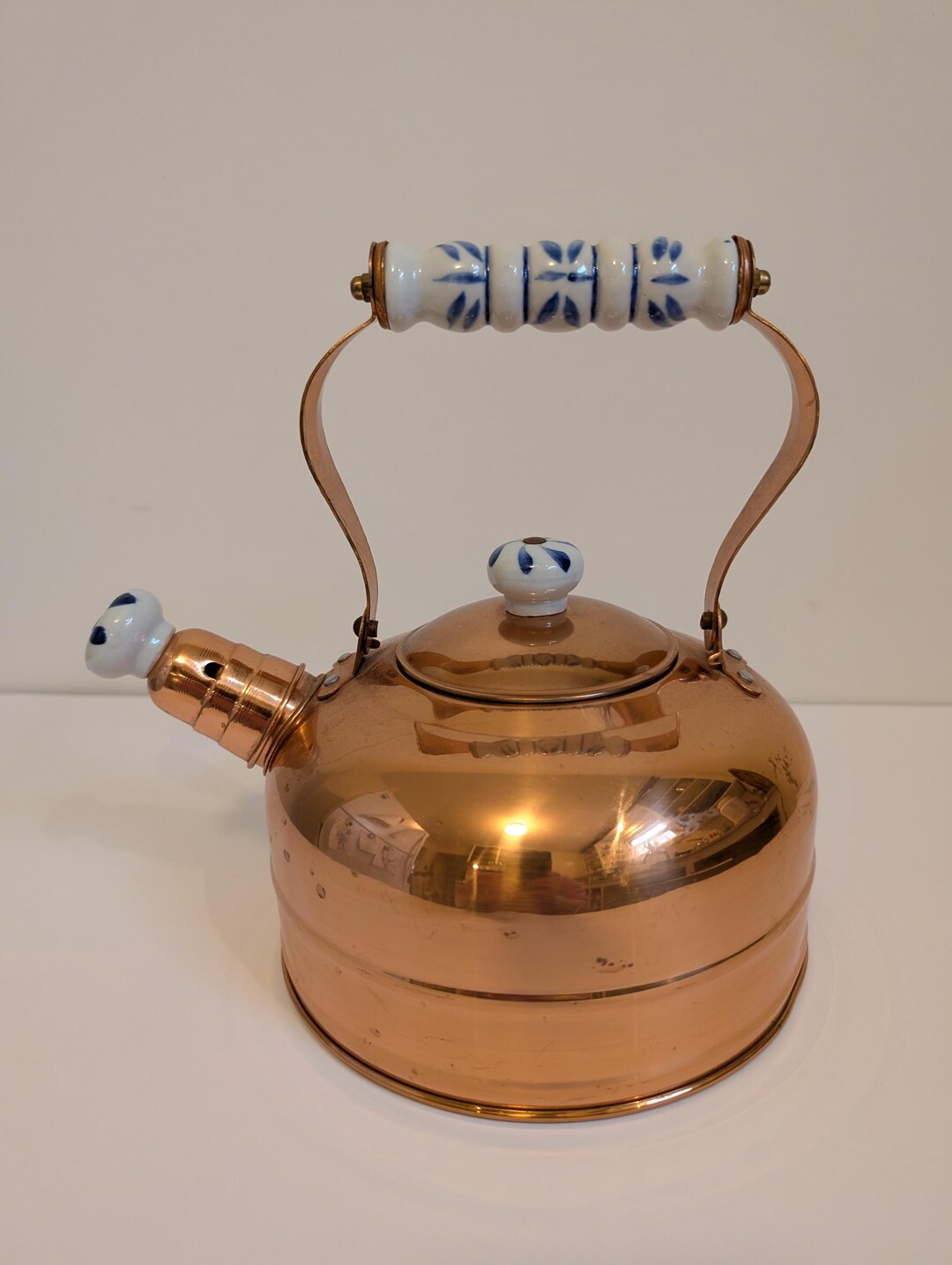 Vintage Copper Kettle With Delft Ceramic Handles and Whistle Cap ...