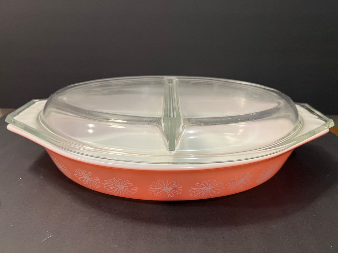 Vintage Pyrex Pink Daisy Oval Divided Serving Dish, HTF Pink Pyrex 1.5 ...