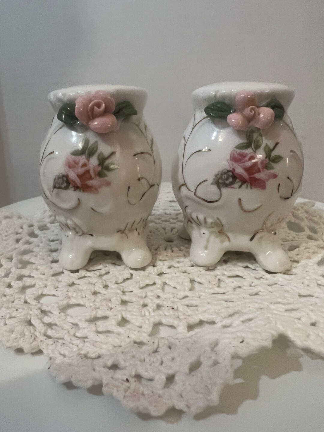 Vintage German Bone China Rose and Gold Leaf Salt and Pepper Set ...