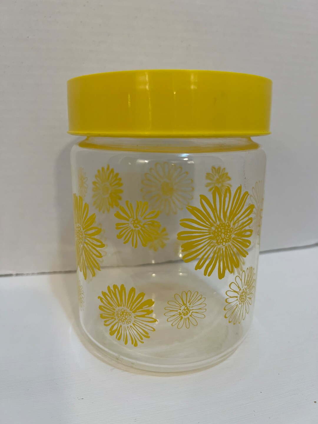 Vintage Corelle Yellow Daisy Glss Canister With Yellow Lid, Mid Century ...
