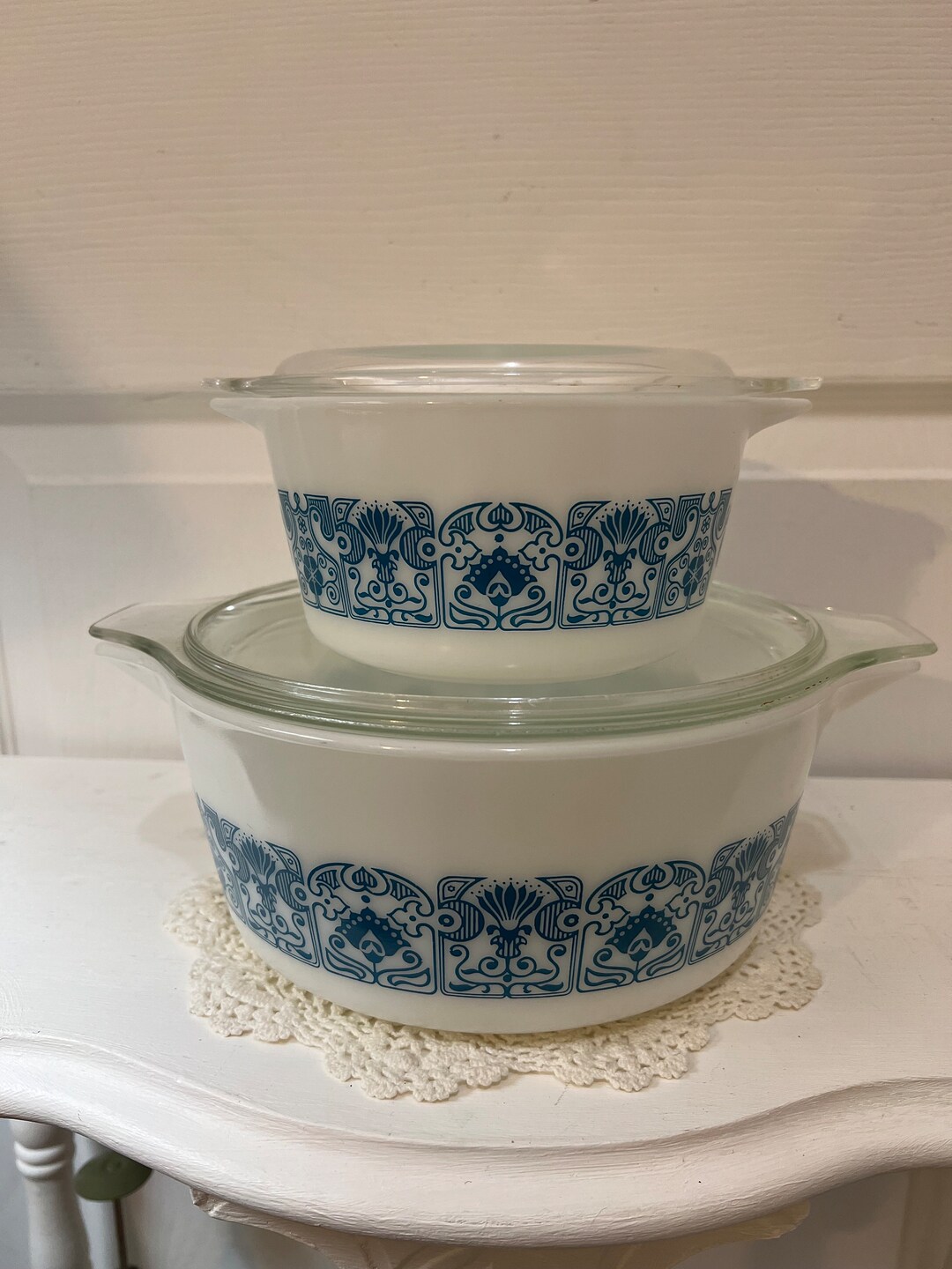 Vintage Pyrex Horizon Blue 475 - B 2 1/2 Quart and 473 1 Quart Round ...