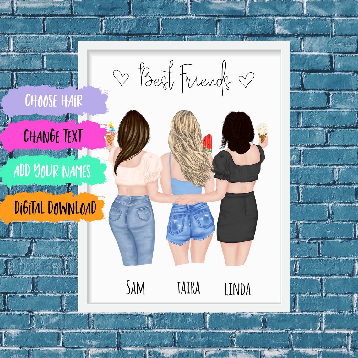 Three Best Friends Custom Gift Custom Bestie Gift Three | Etsy