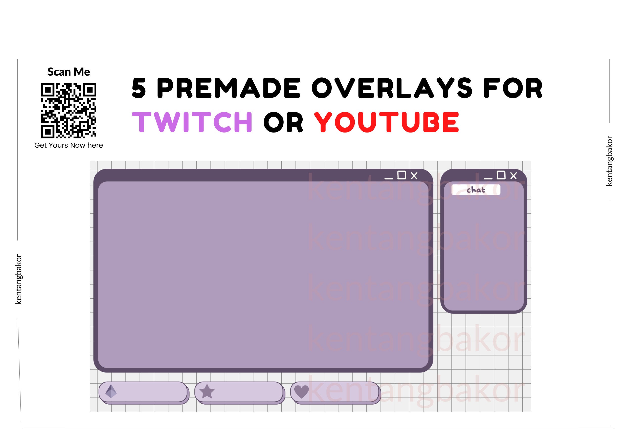 5 Twitch Cute Overlays for Stream. Simple Overlay for Streaming. Kawaii ...