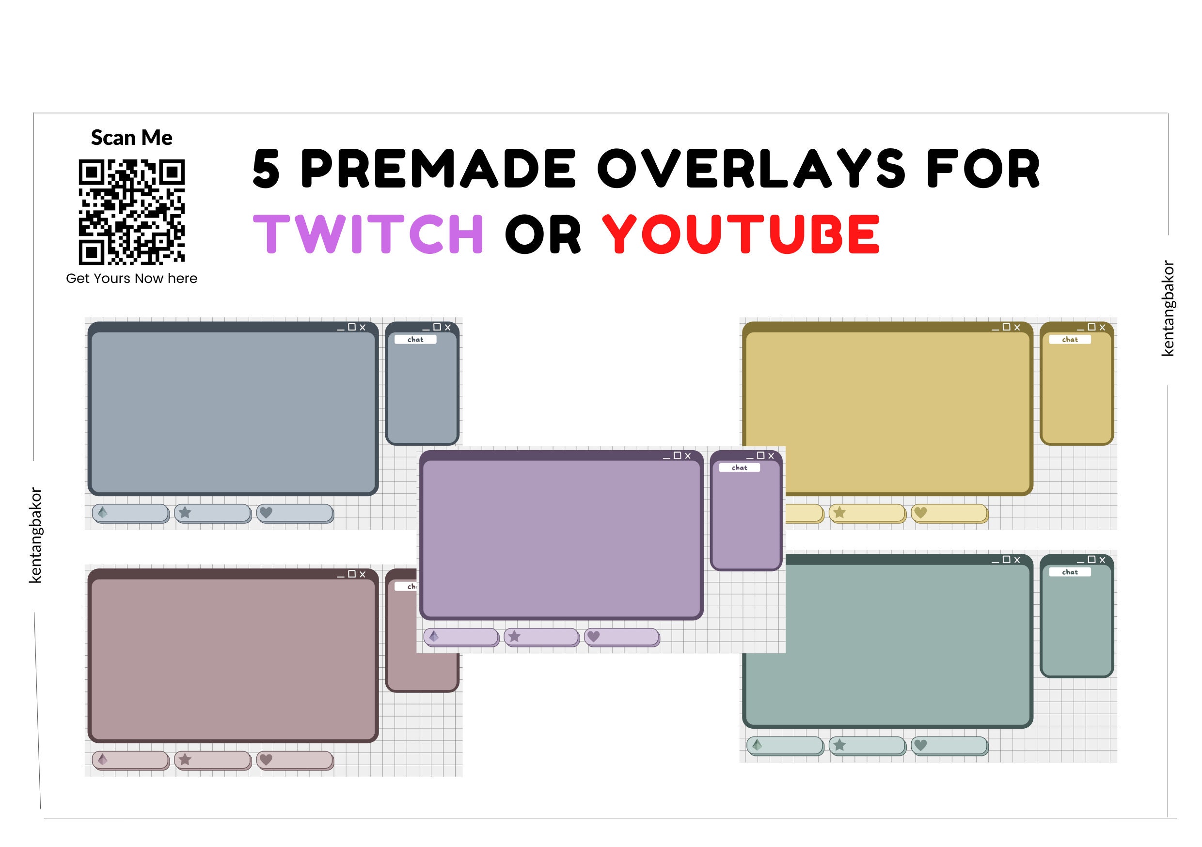 5 Twitch Cute Overlays for Stream. Simple Overlay for Streaming. Kawaii ...