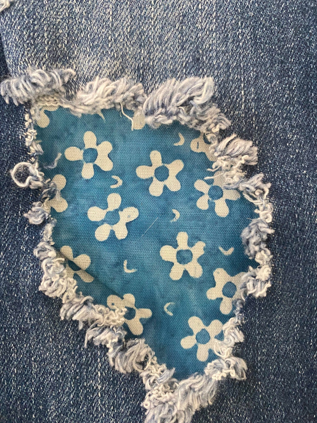 Batik Blue Flower Patch, Iron on Patch for Denim, Patches for Jeans ...