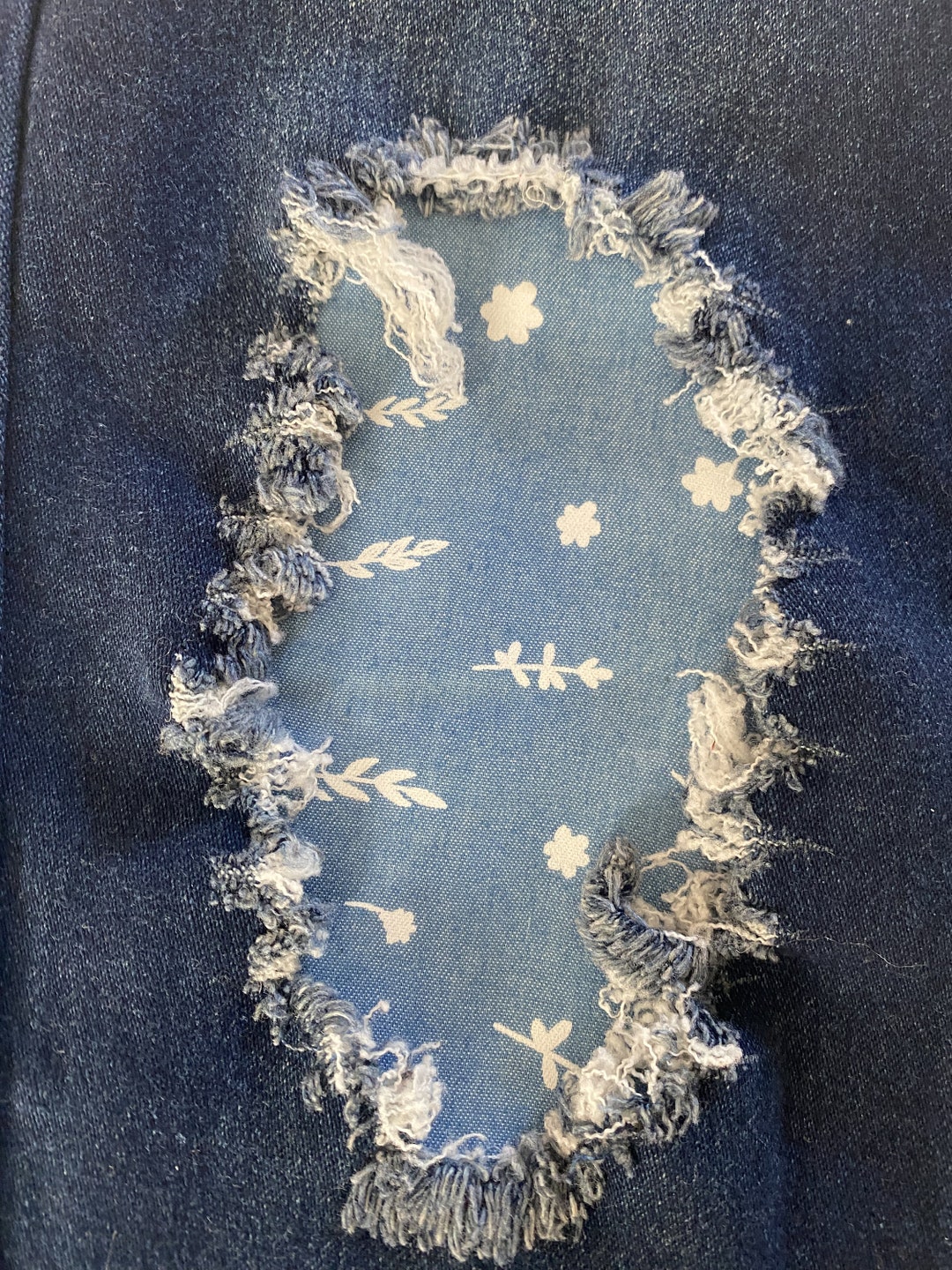 Light Denim Flowers and Leaves Patch, Easy Iron on Patch, Patches for ...