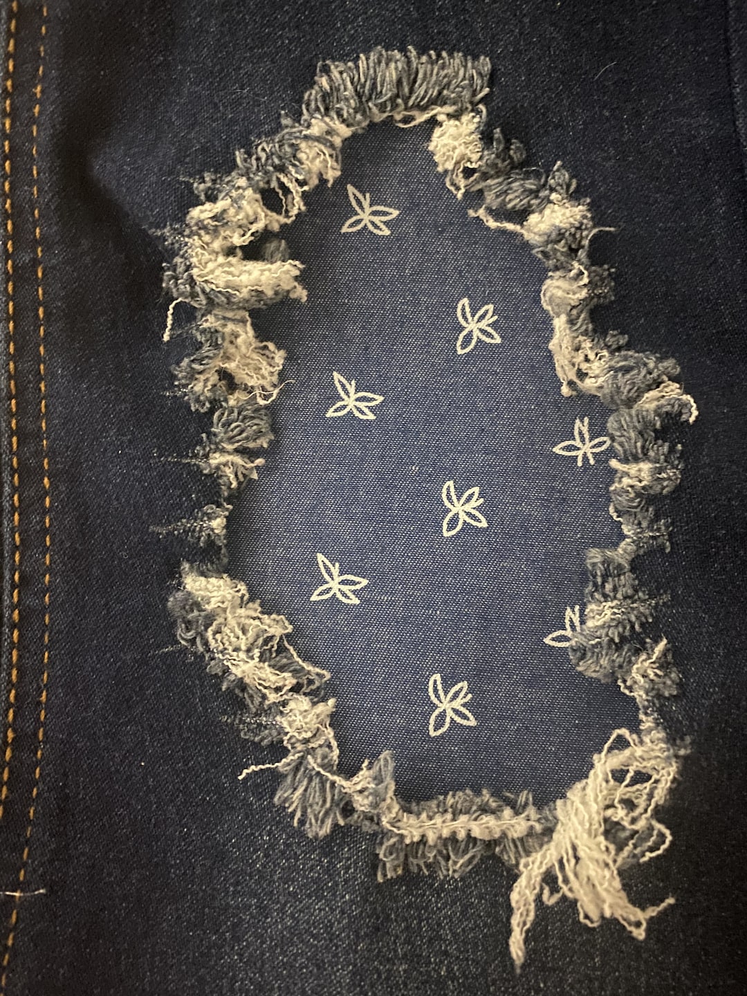 Denim With White Floral Line Drawing Patch, Iron on Patches, Patches ...