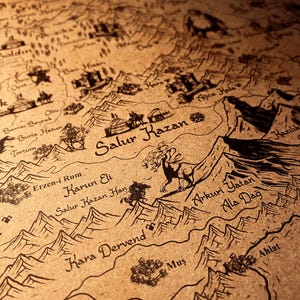 Turkish Folk Legends Hero, Dede Korkut Ata Map 50*70cm, Oğuz Elleri ...