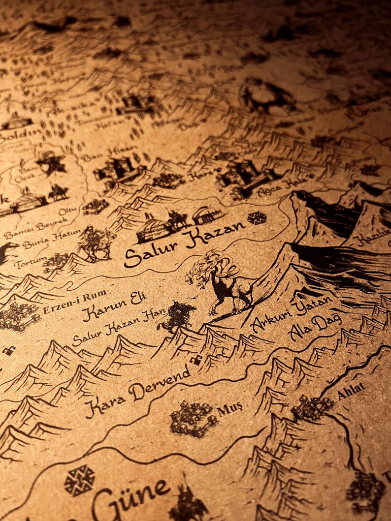 Turkish Folk Legends Hero, Dede Korkut Ata Map 50*70cm, Oğuz Elleri ...