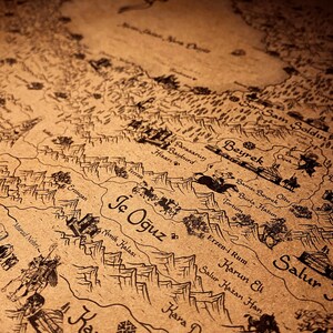 Turkish Folk Legends Hero, Dede Korkut Ata Map 50*70cm, Oğuz Elleri ...