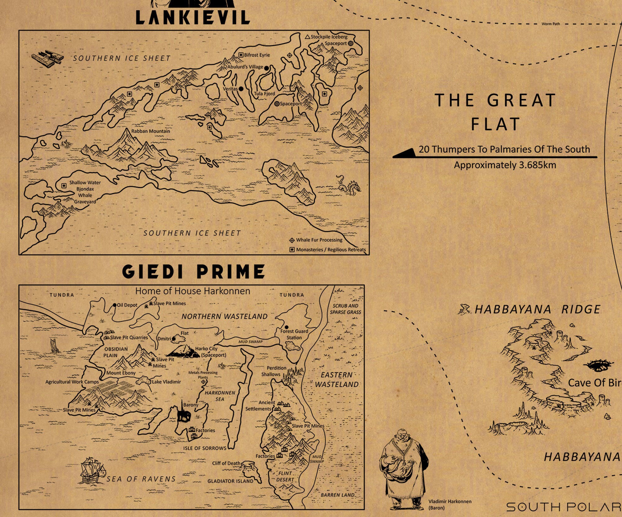 Map of Frank Herbert's DUNE Series, Arrakis World Map 70100cm, Caladan ...