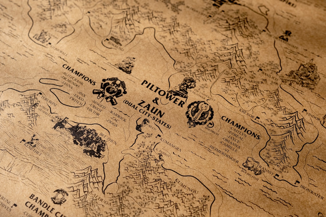 Runeterra Map 70100cm, League of Legends World Map, Lol Poster, Arcane ...
