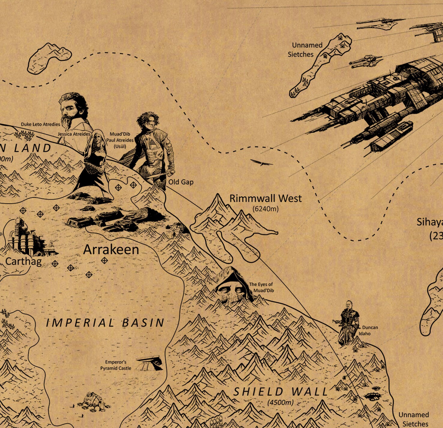 Map of Frank Herbert's DUNE Series, Arrakis World Map 70100cm, Caladan ...