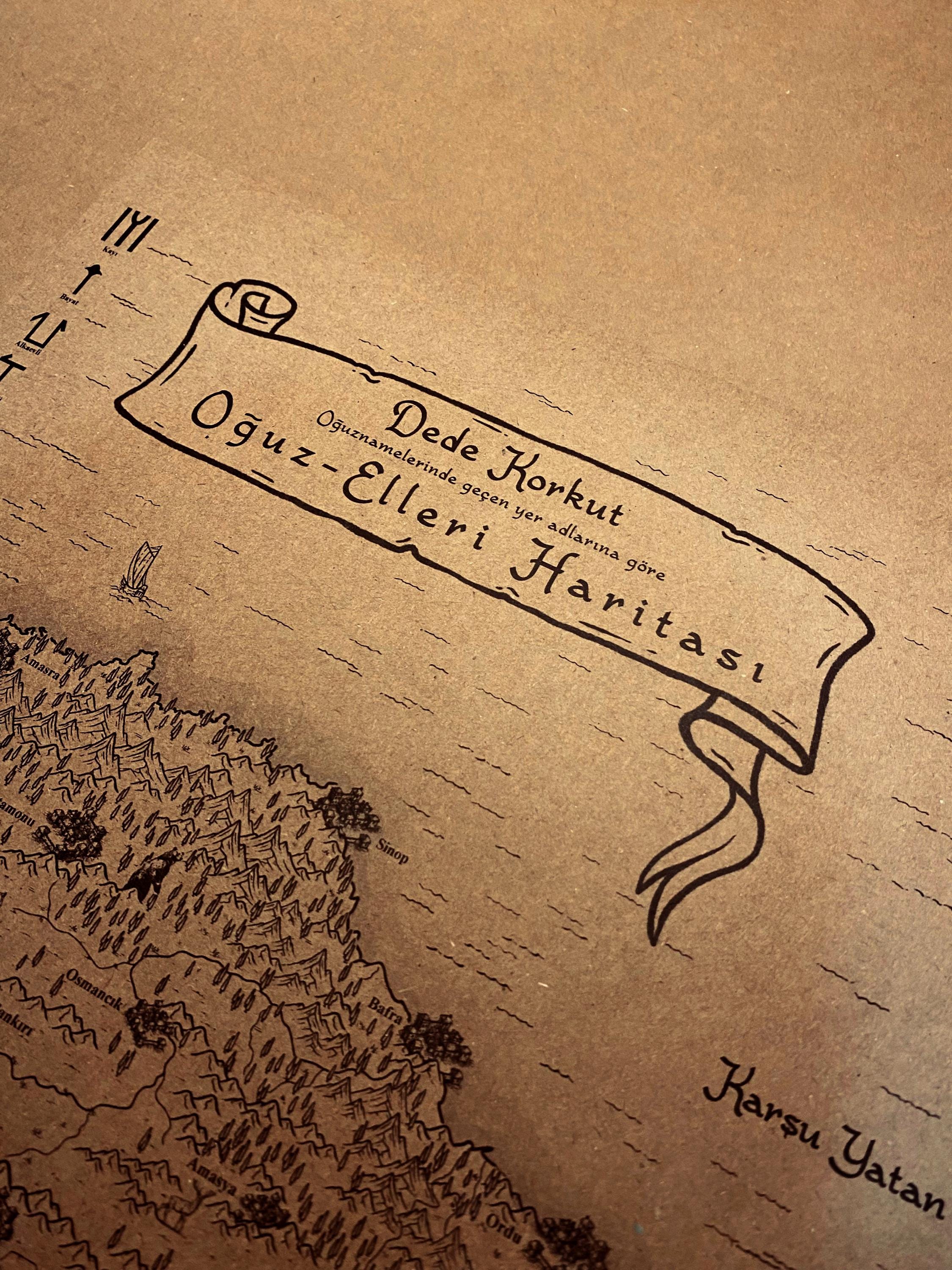 Turkish Folk Legends Hero, Dede Korkut Ata Map 50*70cm, Oğuz Elleri ...