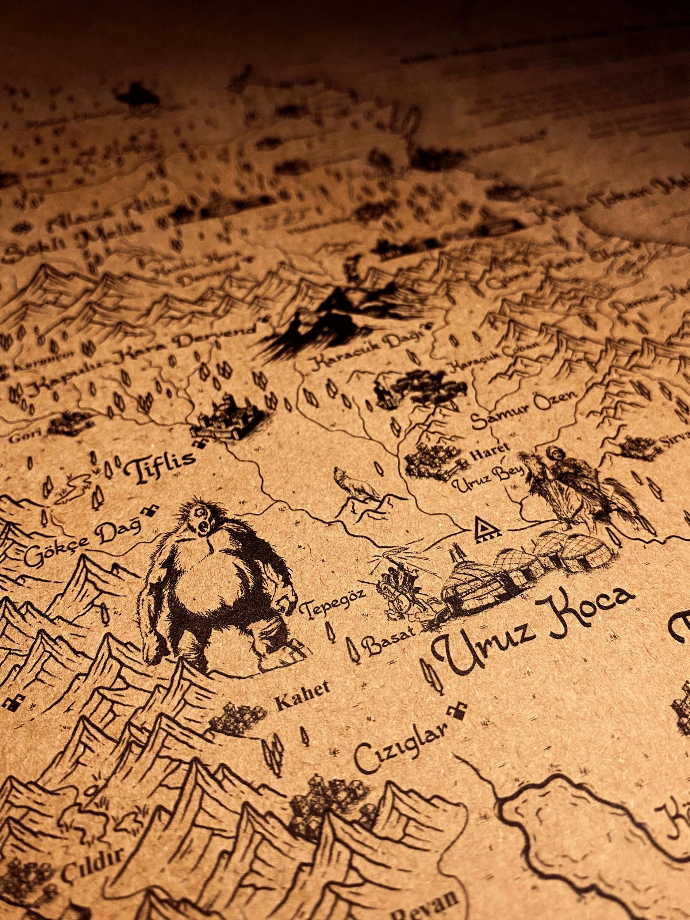 Turkish Folk Legends Hero, Dede Korkut Ata Map 50*70cm, Oğuz Elleri ...