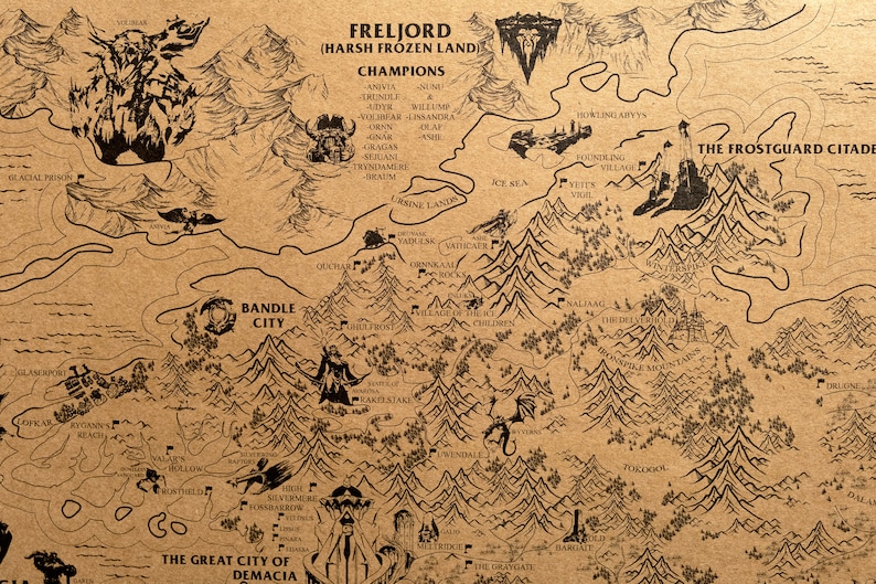 Runeterra Map 70100cm, League of Legends World Map, Lol Poster, Arcane ...