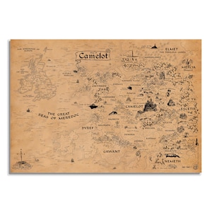 The Kingdoms of Albion Fantasy Map, Vintage Camelot Wall Art, Merlin ...