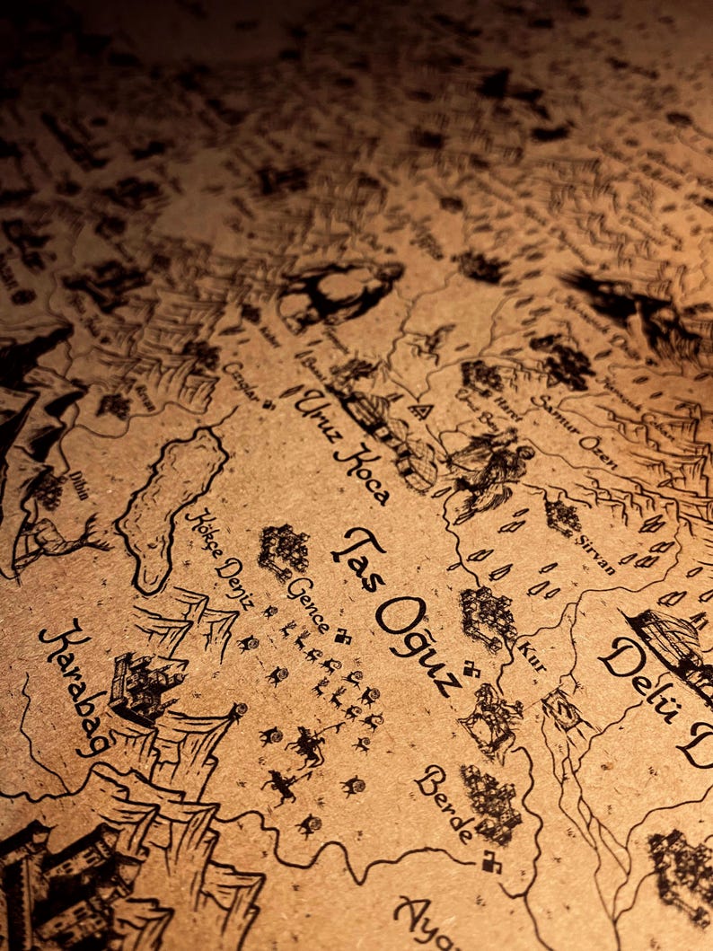 Turkish Folk Legends Hero, Dede Korkut Ata Map 50*70cm, Oğuz Elleri ...