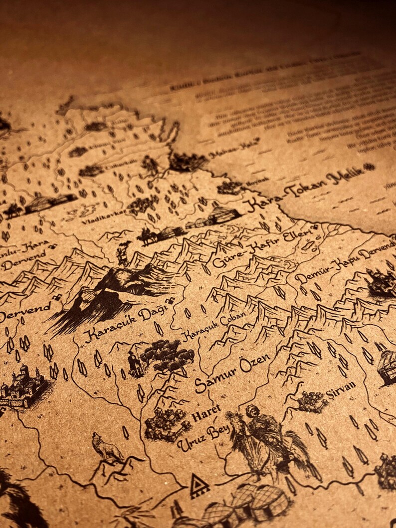 Turkish Folk Legends Hero, Dede Korkut Ata Map 50*70cm, Oğuz Elleri ...