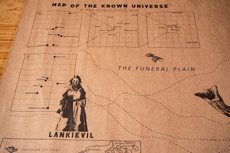 Map of Frank Herbert's DUNE Series, Arrakis World Map 70100cm, Caladan ...